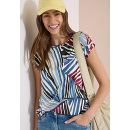T-Shirt Cecil, Damen, Gr. L (42), palm breeze gr&uuml;n, Web, 50% Baumwolle, 50% Modal, gemustert, comfort fit normal, U-Boot-Ausschnitt, B&uuml;ndchen, Shirts T-Shirt, mit U-Boot-Ausschnitt