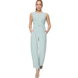 Overall Zero "Damen mit Wickeloptik", Damen, Gr. 36, Normalgr&ouml;&szlig;en, grau (silber blau), Feinstrick, Obermaterial: 5% Elasthan, 95% Polyester, unifarben, figurumspielend, Rundhals, Overalls Overall, R&uuml;schen