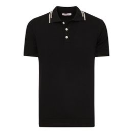 Poloshirt FELIX HARDY "Strick-Polo Shirt Kurzarm", Herren, Gr. L, schwarz, 100% Baumwolle, Shirts