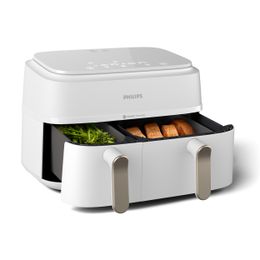 Philips Hei&szlig;luftfritteuse "Airfryer 3000 Dual Basket NA352/00, zwei K&ouml;rbe mit 9L (3L+6L)", wei&szlig; (wei&szlig;, champagne), B:44,4cm H:31,5cm T:38,3cm, Fritteusen, RapidAir Technologie und 12 Kochfunktionen; Schwarz