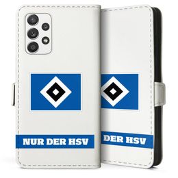 DeinDesign Galaxy A52s 5G Handy Klapph&uuml;lle Handyh&uuml;lle aus Kunst Leder wei&szlig; Flip Case Hamburger Sv Statement Hsv Sideflip mit Lasche