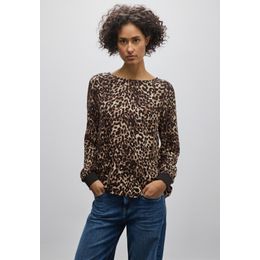 Langarmbluse Street One, Damen, Gr. 34, braun (cub braun), Stoff, 100% Viskose, bedruckt, klassisch normal, Rundhals, B&uuml;ndchen, Blusen, mit Rundhalsausschnitt