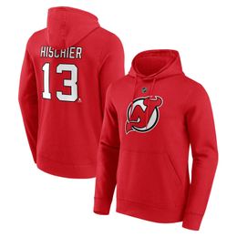 Kapuzenpullover Fanatics "Fanatics Hoodie New Jersey Devils Graphic Nico Hischier 13", Damen, Gr. XL, mehrfarbig, 80% Baumwolle, 20% Polyester, Pullover Kapuzenpullover
