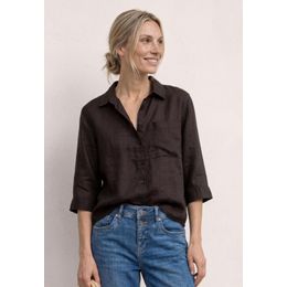 Hemdbluse Street One, Damen, Gr. 44, espresso braun, Web, 100% Leinen, unifarben, normal normal, V-Ausschnitt, B&uuml;ndchen, Blusen Hemdbluse, aus Leinen