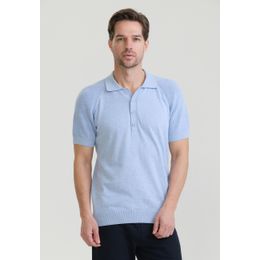 Poloshirt FELIX HARDY "Strick-Polo Shirt Kurzarm", Herren, Gr. L, blau, 100% Baumwolle, Shirts