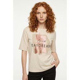 Rundhalsshirt Only CARMAKOMA "CARNICKY LIFE 2/4 SLEEV BOATNECK TEE JRS", Damen, Gr. L, oatmeal print:daydream, Jersey, Obermaterial: 70% Modal, 30% Polyester, bedruckt, regular fit normal, Rundhals, Shirts Rundhalsshirt