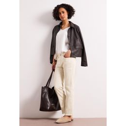 Straight-Jeans Street One "Style Tilly", Damen, Gr. 32, L&auml;nge 28, ecru washed, Denim/Jeans, Obermaterial: 55% Baumwolle, 21% Polyester, 14% Lyocell, 9% Viskose, 1% sonstige Fasern, unifarben, straight fit lang, Jeans Straight-Jeans, mit offenem Saum