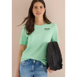 Rundhalsshirt Cecil, Damen, Gr. L (42), juicy lime, Web, 50% Baumwolle, 50% Modal, bedruckt, comfort fit normal, Rundhals, normaler Saum, Shirts Rundhalsshirt, Jersey