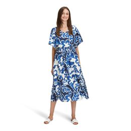 BETTY & CO Sommerkleid BETTY & CO "Damen mit Blumenprint", Damen, Gr. 36, Normalgr&ouml;&szlig;en, wei&szlig;, dunkelblau, Obermaterial: 85% Viskose, 15% Polyamid, tailliert lang, V-Ausschnitt, Kleider Sommerkleid