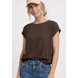 Blusenshirt Street One, Damen, Gr. 34, espresso braun, Stoff, 100% Viskose, unifarben, normal normal, Rundhals, B&uuml;ndchen, Shirts Blusenshirt, aus softer Viskose