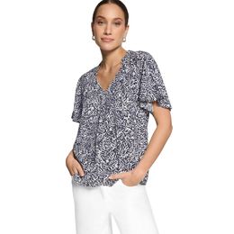 Kurzarmbluse Zero "Damen mit Print.", Damen, Gr. 34, dunkelblau, cream, Obermaterial: 100% Viskose, l&auml;ssig geschnitten normal, V-Ausschnitt, Blusen