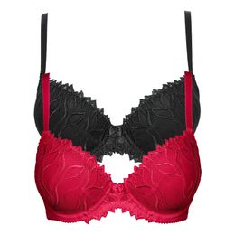 Schalen-BH bonprix "(2er Pack) Schalen-BH mit zarter Stickerei", Damen, Gr. 85, Cup E, rot (dunkelrot, schwarz), Obermaterial: 86% Polyamid, 14% Elasthan, BHs Schalen-BH, im praktischen 2er Pack, aus Polyamid und Elasthan