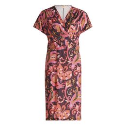 Jerseykleid Cartoon "Damen mit Raffung", Damen, Gr. 34, Normalgr&ouml;&szlig;en, bunt (violett, rosa), Obermaterial: 95% Polyester, 05% Elasthan, figurbetont kurz, V-Ausschnitt, Kleider Jerseykleid