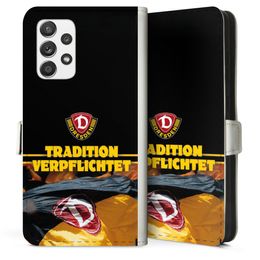 DeinDesign Galaxy A52s 5G Handy Klapph&uuml;lle Handyh&uuml;lle aus Kunst Leder wei&szlig; Flip Case Sgd Sg Dynamo Dresden Merchandise Sideflip mit Lasche