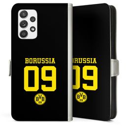 DeinDesign Galaxy A52s 5G Handy Klapph&uuml;lle Handyh&uuml;lle aus Kunst Leder wei&szlig; Flip Case Jersey Bvb Borussia Dortmund Sideflip mit Lasche