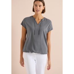 Kurzarmbluse Cecil, Damen, Gr. L (42), graphite light grau, Stoff, Vorderseite: 100% Viskose; R&uuml;ckseite: 95% Viskose, 5% Elasthan, unifarben, klassisch normal, V-Ausschnitt, abgesteppt, Blusen, mit Strukturmix