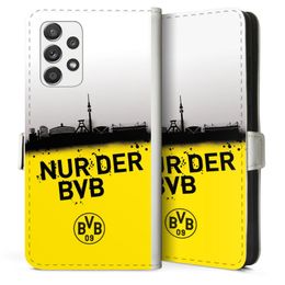DeinDesign Galaxy A52s 5G Handy Klapph&uuml;lle Handyh&uuml;lle aus Kunst Leder wei&szlig; Flip Case Borussia Dortmund Statement Bvb Sideflip mit Lasche