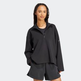 Sweatjacke adidas Sportswear "W ALL SZN SL QZ", Damen, Gr. L, schwarz, Obermaterial: 51% Polyester, 25% Modal, 15% Baumwolle, 9% Elasthan, normal, Rundhals, angesetztes B&uuml;ndchen, Sweatjacken Sweatjacke