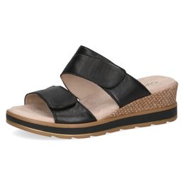 Pantolette Caprice, Damen, Gr. 39, schwarz, Nappaleder, Schuhe Pantolette, Keilabsatz, Sommerschuh, Schlupfschuh mit zwei Klettriemen