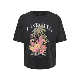 Kurzarmshirt Only "ONLLUCY BOXY S/S TOP JRS", Damen, Gr. L, schwarz print:costa rica, Jersey, Obermaterial: 100% Baumwolle, bedruckt, normal, Rundhals, Shirts, Baumwolle, Rundhals