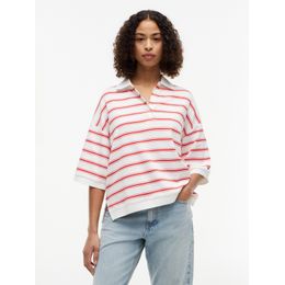 Poloshirt Tommy Hilfiger "MULTISTP OVERSIZED SS POLO", Damen, Gr. M (40), multi stp ecru, fire rot, Single Jersey, Obermaterial: 100% Baumwolle, gestreift, oversize normal, Rundhals, eingesetzt gerader Abschluss, Shirts, Baumwolle, oversize