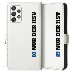 DeinDesign Galaxy A52s 5G Handy Klapph&uuml;lle Handyh&uuml;lle aus Kunst Leder wei&szlig; Flip Case Hsv Transparent Hamburger Sv Sideflip mit Lasche