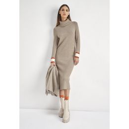 Strickkleid HECHTER PARIS, Damen, Gr. 44, N-Gr, beige (sand melange), Feinstrick, Obermaterial: 50% Viskose, 28% Polyester, 22% Polyamid, gestreift, unifarben, figurumspielend wadenlang, hoch geschlossener Ausschnitt, Raglan&auml;rmel extrabreites B&uuml;ndchen, Kleider Strickkleid, mit Kontraststreifen