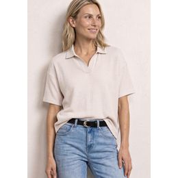 Poloshirt Street One, Damen, Gr. 42, clay sand, Jersey, Obermaterial: 100% Polyester, unifarben, regular fit h&uuml;ftbedeckend, V-Ausschnitt, Shirts, 2-in-1 Mesh-Poloshirt mit Kurzarm