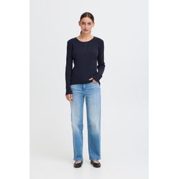 Rundhalspullover oxmo "Rundhalspullover OXSolray", Damen, Gr. L, blau (total eclipse), Obermaterial: 50% Viskose CV. 28% Polyester PES. 22% Polyamid PA., Sweatshirts Rundhalspullover
