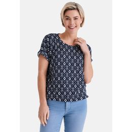Kurzarmshirt STOOKER WOMEN "STCLEA Print T-Shirt", Damen, Gr. 44/46, blau ikat aop, Feinstrick, 96% Polyester, 4% Elasthan, regular fit, Rundhals, Shirts, Regular Fit T-Shirt Spitzen- Shirt f&uuml;r Damen