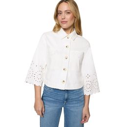 Jackenblazer Zero "Damen mit Lochmuster", Damen, Gr. 36, patch cream, cream, Denim/Jeans, Obermaterial: 71% Baumwolle, 3% Elasthan, 26% Polyester, unifarben, l&auml;ssig geschnitten normal, Blazer, Lochstickerei
