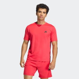 T-Shirt adidas Performance "WORKOUT ESSENTIALS 3-STRIPES", Herren, Gr. L, pure ruby, schwarz, Obermaterial: 100% Polyester, Rundhals, Shirts T-Shirt