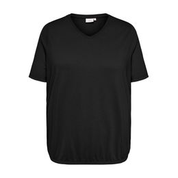 V-Shirt Only CARMAKOMA "CARCORAL S/S V-NECK TEE JRS", Damen, Gr. L, schwarz, Jersey, Obermaterial: 65% Polyester, 35% Viskose, unifarben, regular fit normal, V-Ausschnitt, Shirts