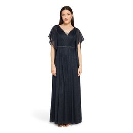 Abendkleid Vera Mont "Damen im Glitzer-Look", Damen, Gr. 38, Normalgr&ouml;&szlig;en, blau (dunkelblau, grau), Netz, Obermaterial: 100% Polyester. Besatz: 100% Polyester. Futter: 100% Polyester, tailliert lang, V-Ausschnitt, Kleider Abendkleid, Falten