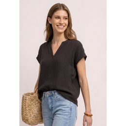 Blusenshirt Street One, Damen, Gr. 34, espresso braun, Web, 100% Baumwolle, unifarben, normal normal, Rundhals, abgesteppt, Shirts Blusenshirt, aus reiner Baumwolle