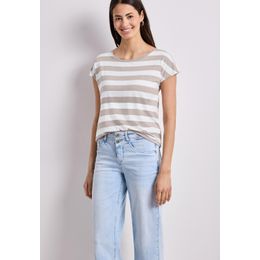 T-Shirt Street One, Damen, Gr. 46, timeless beige, Stoff, 95% Viskose, 5% Elasthan, gestreift, comfort fit normal, Rundhals, normaler Saum, Shirts T-Shirt, im Streifendesign