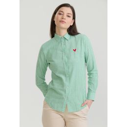 Hemdbluse FELIX HARDY "Gestreiftes Langarm Hemd", Damen, Gr. L, hellgr&uuml;n, 65% Baumwolle, 35% Leinen, Blusen Hemdbluse
