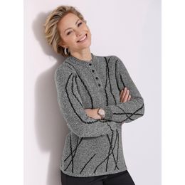 Strickpullover CLASSIC "Pullover", Damen, Gr. 42, grau (steingrau, meliert), 75% Polyacryl, 25% Polyester, gemustert, mehrfarbig, meliert, Pullover Strickpullover