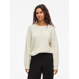 Strickpullover Vila "VilaSSIA O-NECK L/S CABEL KNIT TOP -NOOS", Damen, Gr. S, birch, Strick, Obermaterial: 80% Polyester, 17% Polyamid, 3% Elasthan, unifarben, regular fit h&uuml;ftbedeckend, Rundhals, Pullover Strickpullover