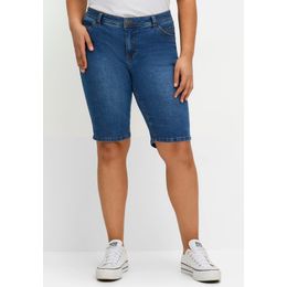 Jeansbermudas sheego, Damen, Gr. 40, Normalgr&ouml;&szlig;en, blau (blau denim), 99% Baumwolle, 1% Elasthan, unifarben, kurz, Jeans