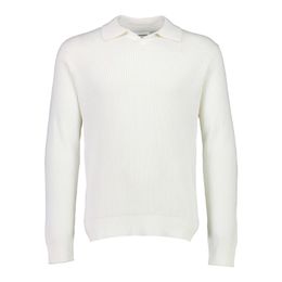 Strickpullover LINDBERGH "Strickpullover Relaxed Fit", Herren, Gr. L, sanftes wei&szlig;, Obermaterial: 60% Baumwolle, 40% Polyester, unifarben, V-Ausschnitt, Pullover Strickpullover