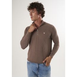 Stehkragenpullover FELIX HARDY "Strickpullover mit halbem Rei&szlig;verschluss", Herren, Gr. XL, braun, 100% Baumwolle, Pullover Stehkragenpullover