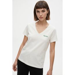 V&eacute;ro Moda Kurzarmshirt VERO MODA "VMVIOLA VENESSA SS TOP BOX JRS", Damen, Gr. L, snow wei&szlig; print:reputation, Jersey, Obermaterial: 100% Baumwolle, bedruckt, regular fit normal, V-Ausschnitt, Shirts, mit Print