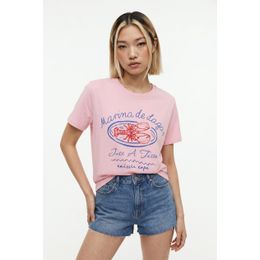 Kurzarmshirt Only CARMAKOMA "CARINES LIFE S/S O-NECK REG FIT TEE JRS", Damen, Gr. S, rosy touch detail:lobster, Jersey, Obermaterial: 100% Baumwolle, bedruckt, normal, Rundhals, Shirts