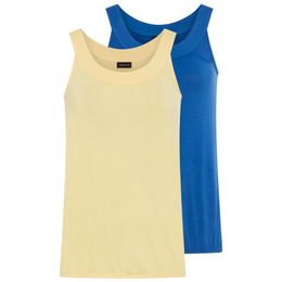 Tanktop Laura Scott, Damen, Gr. 40/42, bunt (royalblau, gelb), Single Jersey, Obermaterial: 95% Viskose, 5% Elasthan, unifarben, figurumspielend h&uuml;ftlang, Rundhals, Tops Tanktop, figurumspielende Passform, Gummizug am Saum, in Sommerfarben