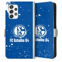 DeinDesign Galaxy A52s 5G Handy Klapph&uuml;lle Handyh&uuml;lle aus Kunst Leder wei&szlig; Flip Case S04 Fc Schalke 04 Logo Sideflip mit Lasche