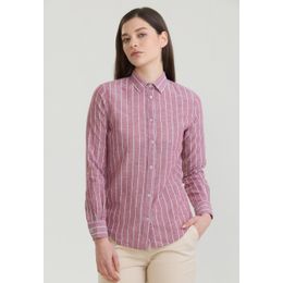 Hemdbluse FELIX HARDY "Gestreiftes Langarm Hemd", Damen, Gr. M, rosa (bordeaux), 65% Baumwolle, 35% Leinen, Blusen Hemdbluse