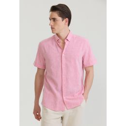 Kurzarmhemd FELIX HARDY "Kurzarmhemd", Herren, Gr. M, Normalgr&ouml;&szlig;en, rosa (pink), 65% Baumwolle, 35% Leinen, Hemden