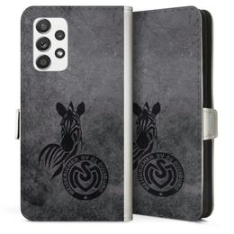 DeinDesign Galaxy A52s 5G Handy Klapph&uuml;lle Handyh&uuml;lle aus Kunst Leder wei&szlig; Flip Case Official Licensed Product Msv Duisburg Zebra Sideflip mit Lasche
