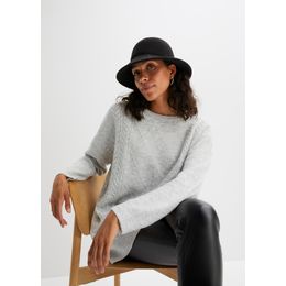Strickpullover bonprix, Damen, Gr. 32/34 (XS), grau (hellgrau meliert), Strick, Obermaterial: 67% Polyacryl, 30% Polyester, 3% Elasthan, Zopfmuster, meliert, unifarben, oversize Po-bedeckend, Rundhals, Strickb&uuml;ndchen, Pullover Strickpullover, mit tollem Zopfmuster, l&auml;ssige Oversized Passform, Melange-Optik